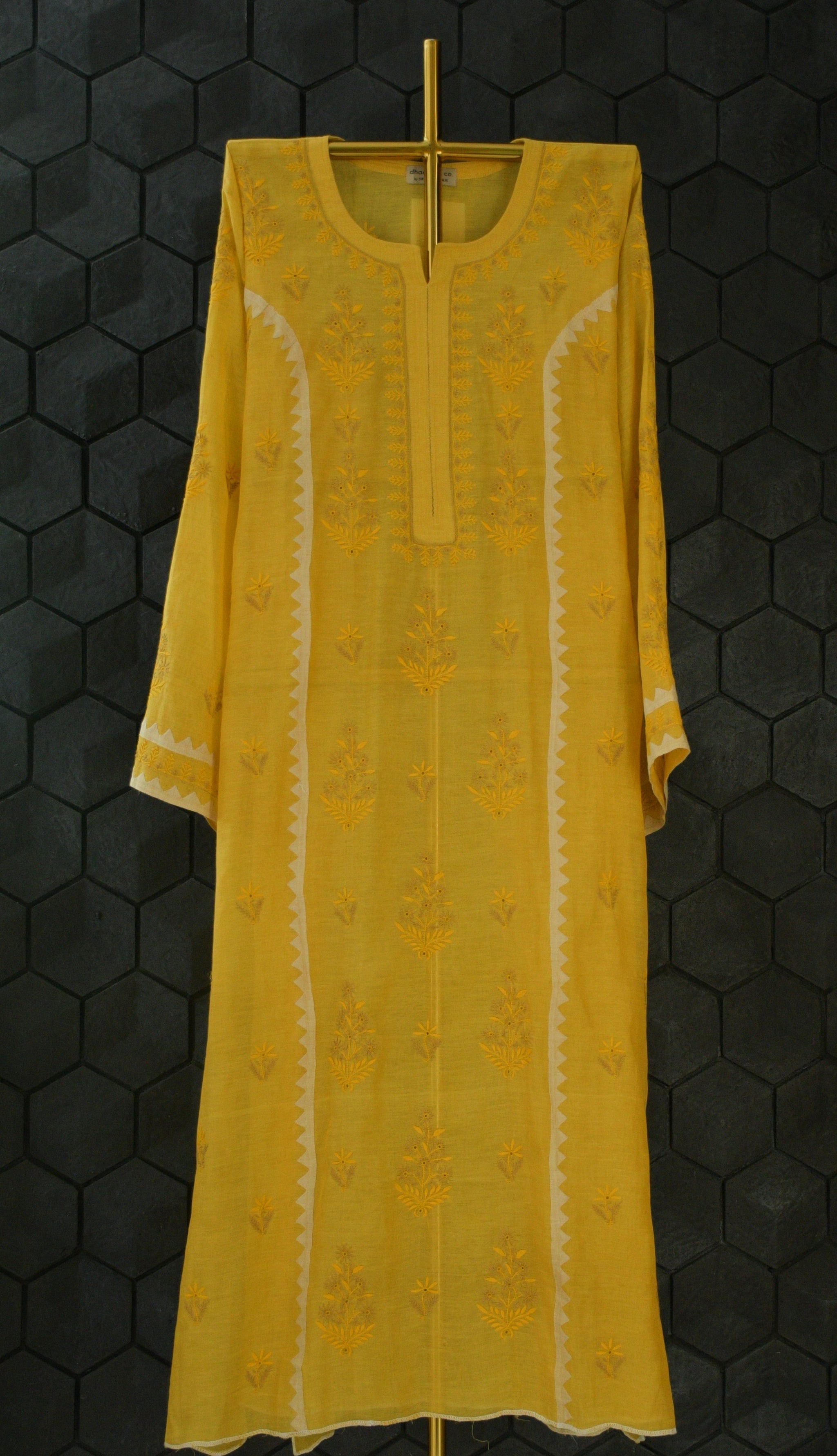 Mustard Tissue Chikankari Kurta Set