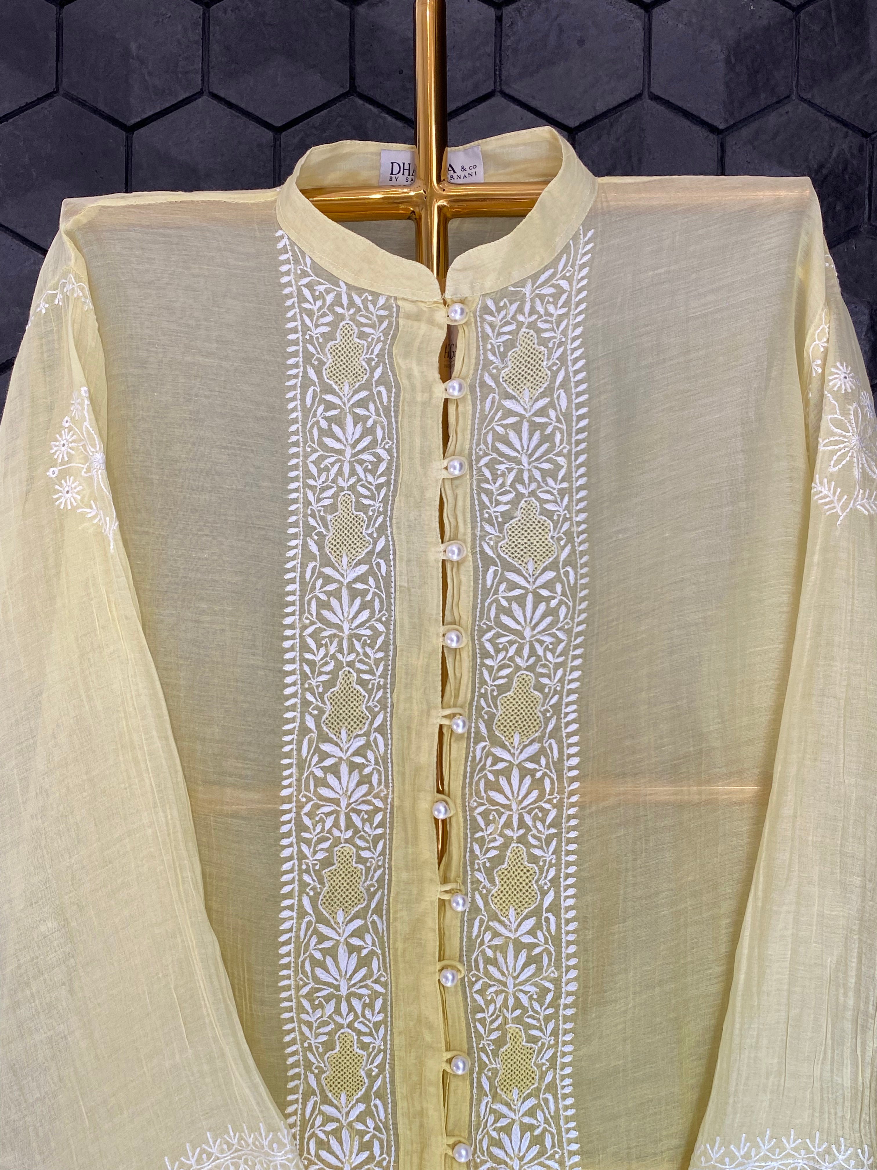 Lime Green Mul Chanderi Chikankari Co-ord Set