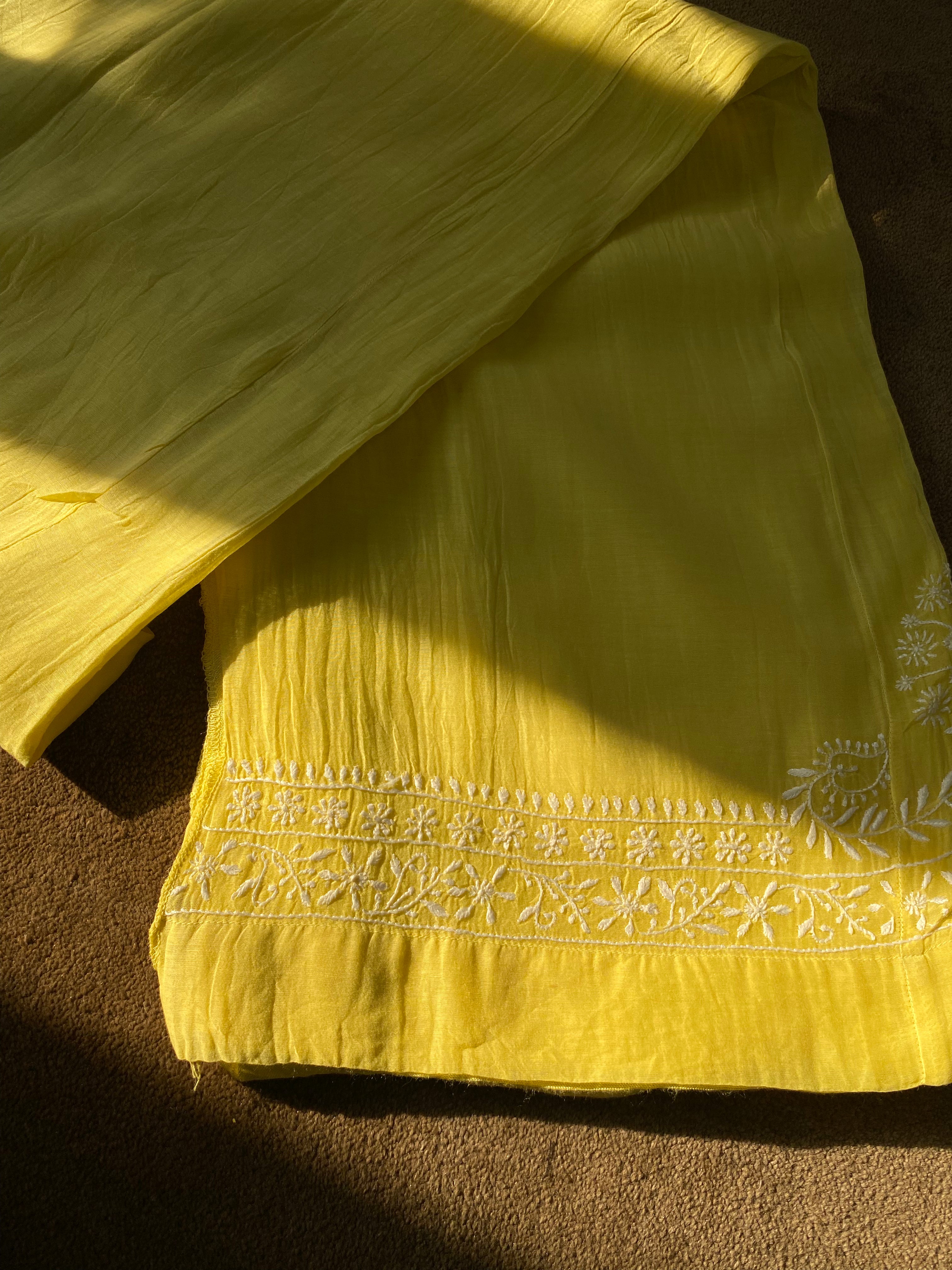 Lime Green Mul Chanderi Chikankari Co-ord Set