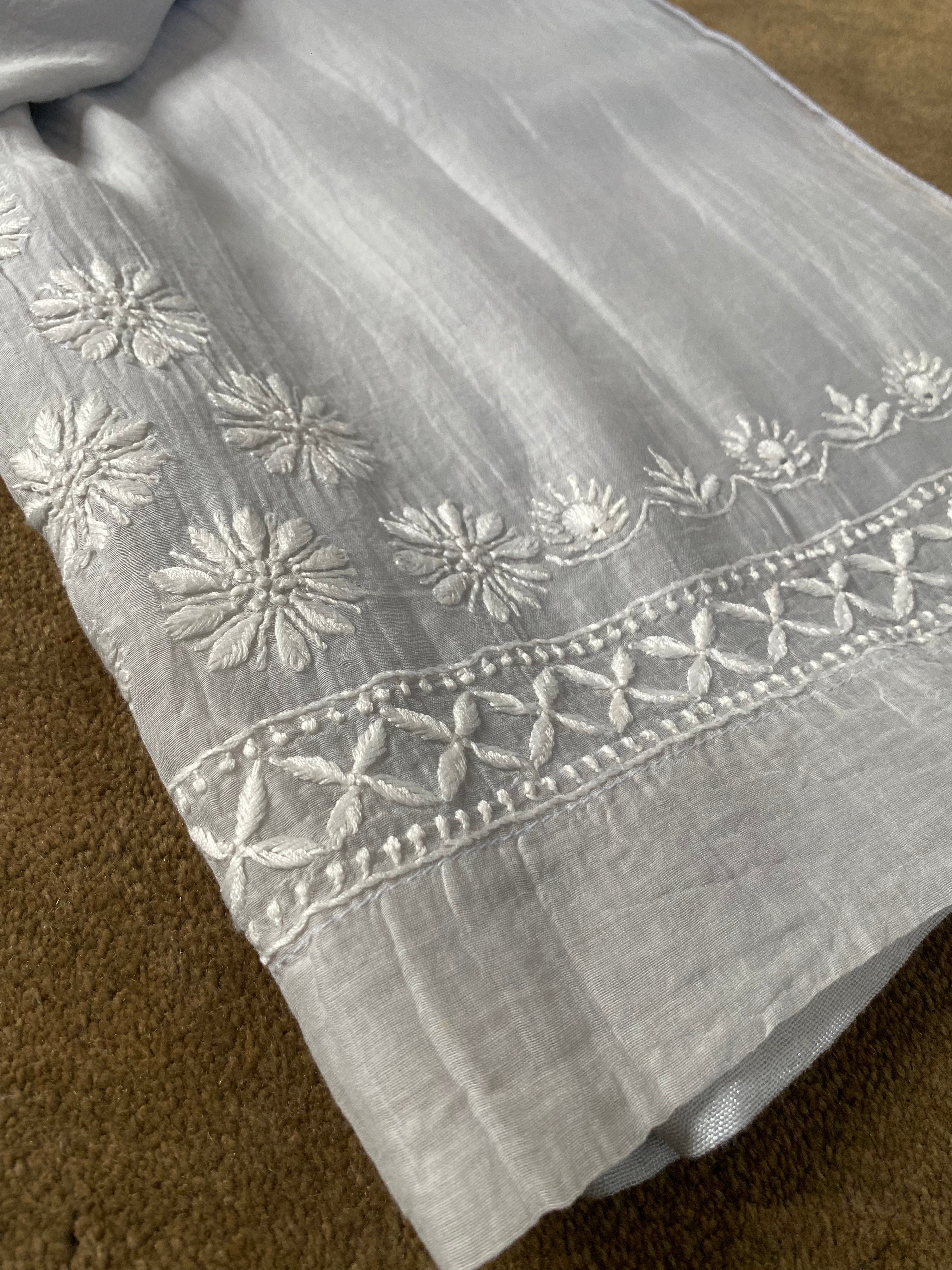 Light Grey Mul Chanderi Chikankari Co-ord Set