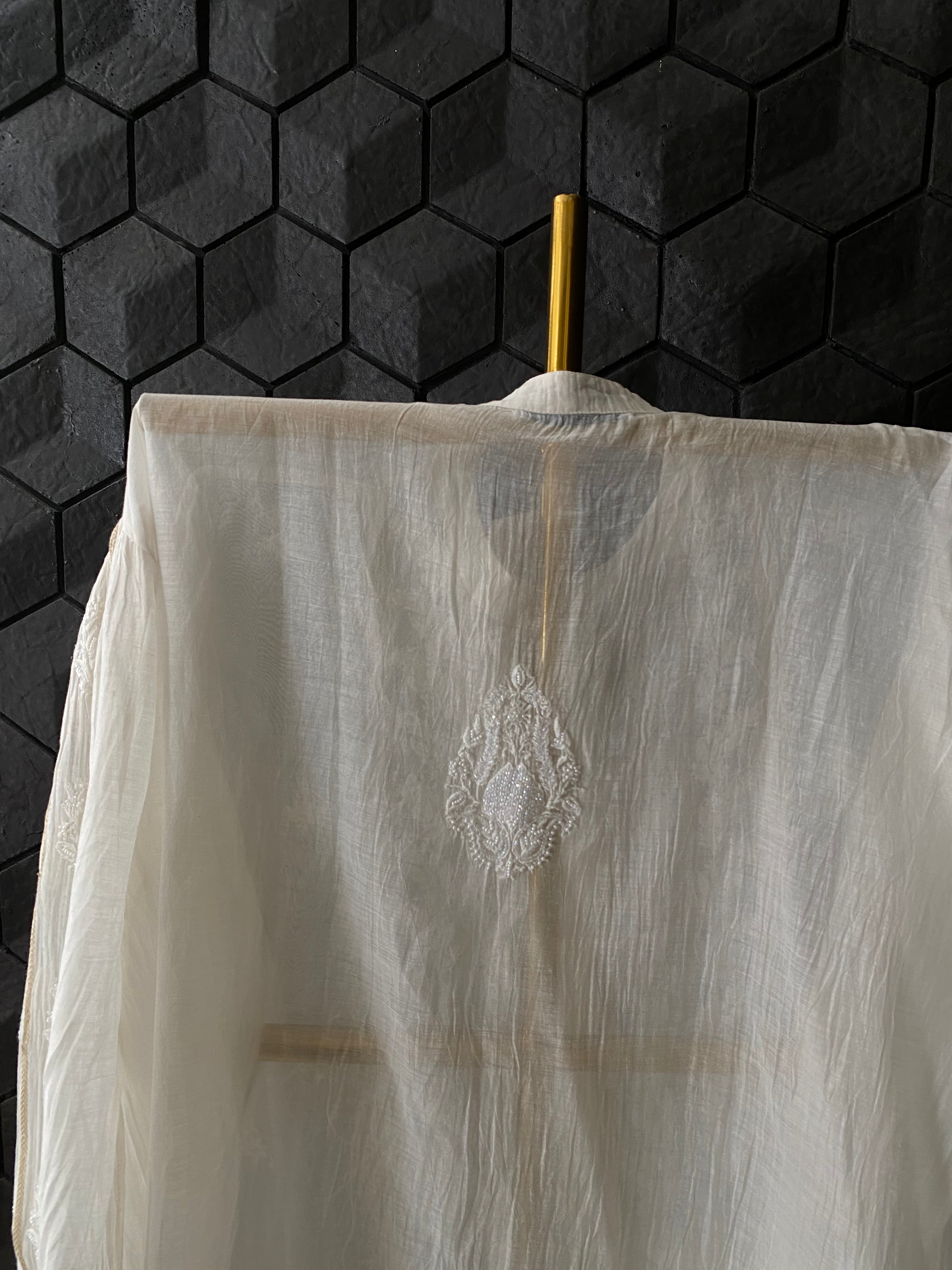 White Mul Chanderi Chikankari Co-ord Set