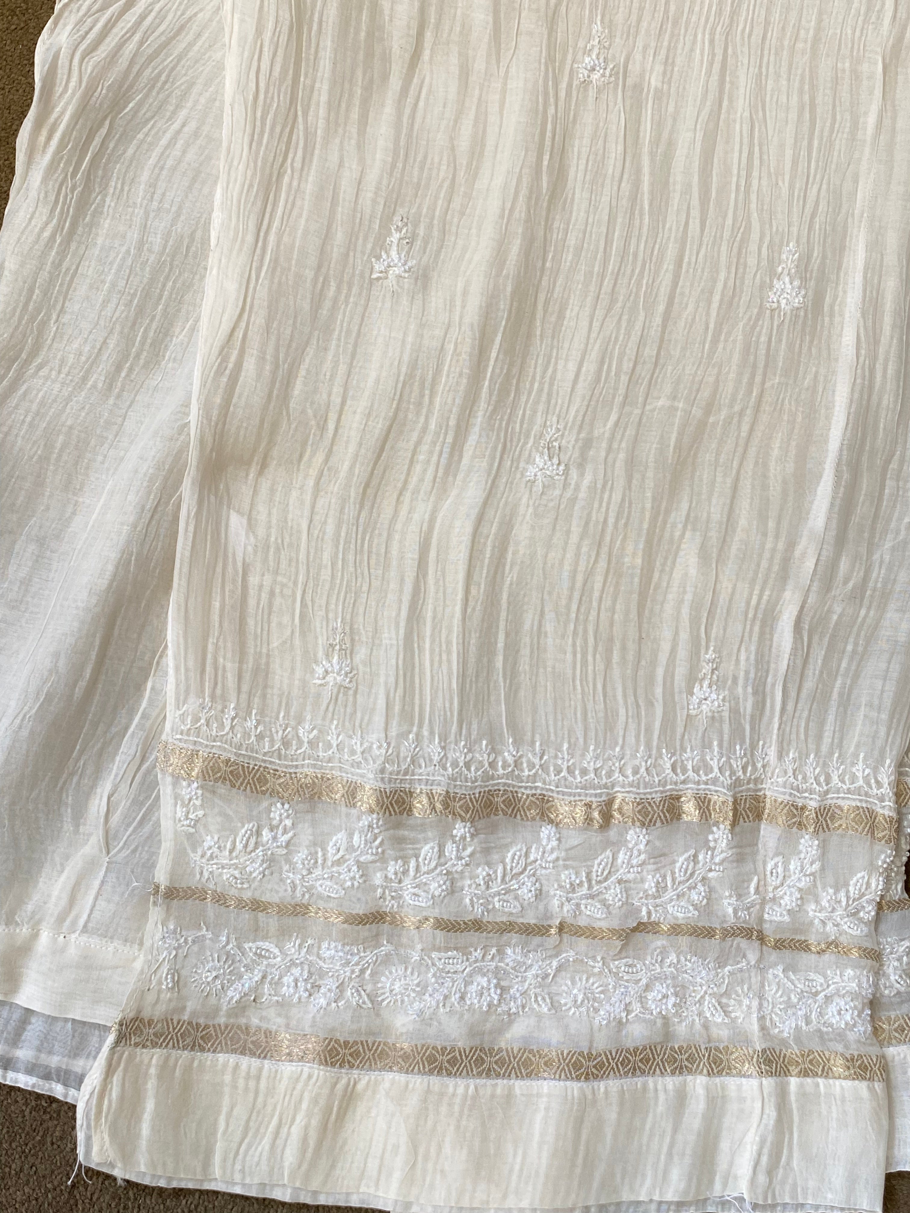 White Mul Chanderi Chikankari Co-ord Set